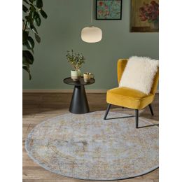 benuta Nest Waschbarer Teppich Miray Grau/Orange &oslash; 160 cm - Vintage-Stil Teppich im Used-Look