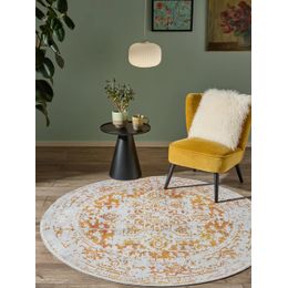 benuta Nest Waschbarer Teppich Miray Grau/Orange &oslash; 160 cm - Vintage-Stil Teppich im Used-Look
