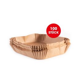 gourmetmaxx Backpapier-Schalen f&uuml;r Hei&szlig;luft-Fritteusen 100er-Set 20x20x4,5cm braun
