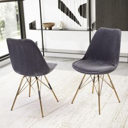 Esszimmerstuhl 2er Set FineBuy K&uuml;chenstuhl Cord Cara Stoff Stuhl Skandinavisch