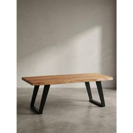 KADIMA DESIGN Couchtisch Braun Akazie Massivholz Baumkante 120x60x46 cm, Metallbeine U-Form