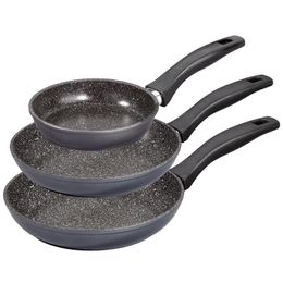 Stoneline Pfannenset 3 teilig, 16/20/24 cm, Antihaft beschichtete Pfanne mit echten Steinpartikeln, Pfanne Induktion und backofengeeignet, grau, zum &Ouml;l und Fett freiem Braten