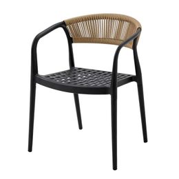 casa pura Gartenstuhl Solaro UV-best&auml;ndiges PP & handgeflochtene Seil-R&uuml;ckenlehne Schwarz