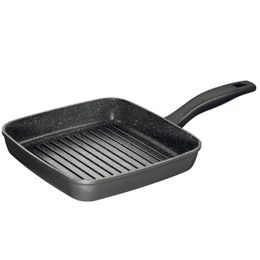 Stoneline Grillpfanne, 26 x 26 cm, Aluguss, Grillpfanne beschichtet mit echten Steinpartikeln, grau, Grillpfanne Induktion und backofengeeignet, Steak Pfanne