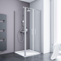 Schulte Eckdusche mit Pendeltt&uuml;r 'ExpressPlus - Alexa Style 2.0' inkl. Seitenwand und Duschwanne flach 80 x 80 x 192 cm