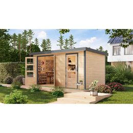 Karibu Metall-Holzgartenhaus 'Antaris A' Fichtenholz naturbelassen Metall graualuminium 400,5 x 209 x 213,5 cm