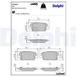 DELPHI Bremsbelagsatz, Scheibenbremse lp3554 f&uuml;r HYUNDAI