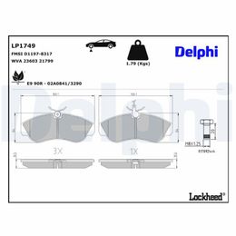 DELPHI Bremsbelagsatz, Scheibenbremse lp1749 f&uuml;r Peugeot Fiat Citro&euml;n