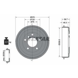 TEXTAR Bremstrommel 94012500 f&uuml;r BMW