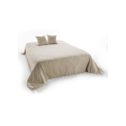 bonprix &Uuml;berwurf mit Fransen, beige, Gr.330x250 cm, &Uuml;berwurf im schicken Ethno-Look, aus 100% Baumwolle