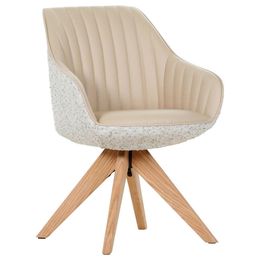 Armlehnstuhl, Eiche, Beige, Textil, Eiche, massiv, konisch, Drehkreuz, 60x83x65 cm, Sitzfl&auml;che 360&deg; drehbar, automatische R&uuml;ckholfunktion, Esszimmer, St&uuml;hle, Esszimmerst&uuml;hle, Armlehnenst&uuml;hle