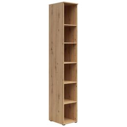 Milino Regal, Eiche Artisan, Kunststoff, 5 F&auml;cher, 30x195x40 cm, FSC Mix, Typenauswahl, Beim&ouml;bel erh&auml;ltlich, stehend, Wohnzimmer, Regale, B&uuml;cherregale