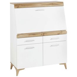 CARRYHOME Sekret&auml;r, Wei&szlig;, Eiche, Kunststoff, 2 Schublade(n) Schubladen, 98x124x39.6 cm, Kabeldurchlass, Stauraum, Arbeitszimmer, Schreibtische, Sekret&auml;re