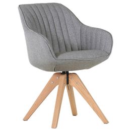 Armlehnstuhl, Grau, Textil, Eiche, massiv, eckig, 60x83x65 cm, Sitzfl&auml;che 360&deg; drehbar, Stoffauswahl, Esszimmer, St&uuml;hle, Esszimmerst&uuml;hle, Armlehnenst&uuml;hle