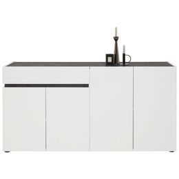 Voleo Sideboard, Anthrazit, Wei&szlig;, Kunststoff, 2 F&auml;cher, 1 Schublade(n) Schubladen, 160.2x80.1x42.6 cm, erweiterbar, Typenauswahl, Beim&ouml;bel erh&auml;ltlich, Wohnzimmer, Kommoden & Sideboards, Sideboards