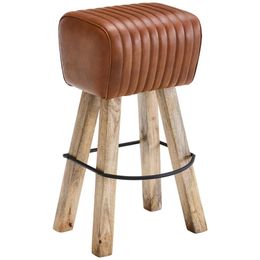 Landscape Barhocker, Braun, Holz, Leder, Echtleder, Vintage-Leder, Mangoholz, Hartholz, eckig, 43x74x37 cm, Typenauswahl, Esszimmer, Barm&ouml;bel, Barhocker