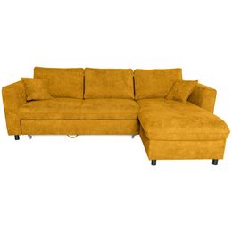 CARRYHOME Ecksofa, Senfgelb, Metall, 4-Sitzer, F&uuml;llung: Schaumstoff, seitenverkehrt montierbar, L-Form, 252x162 cm, Liegefunktion, Schlafen auf Sitzh&ouml;he, R&uuml;cken echt, Wohnzimmer, Sofas & Couches, Wohnlandschaften, Ecksofas