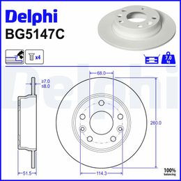 DELPHI Bremsscheibe bg5147c 260mm 8mm f&uuml;r MITSUBISHI RENAULT