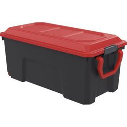 PAPERFLOW Aufbewahrungsbox Locker, 75 L, Polypropylen, fahrbar mit Rollen, scharnierter Deckel, stapelbar, L 777 x B 395 x H 340 mm, schwarz/rot