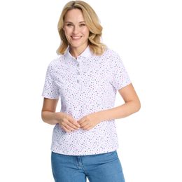 Damen Poloshirt im Tupfen-Dessin wei&szlig;-fuchsia-getupft, Gr&ouml;&szlig;e 38