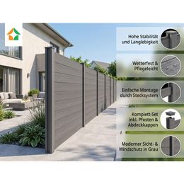 Prestige Home Living Outdoor WPC Sichtschutzzaun Caracas - 5 Zaunelemente + 6 Pfosten - Grau