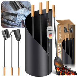 Kesser&reg; Kaminbesteck Set 4-teiliges Kaminzubeh&ouml;r &ndash; Modern Design, beschichtet, Hochwertige Kamingarnitur aus 4 Teilen: Besen, Schaufel, Sch&uuml;rhaken, St&auml;nder Stahl Edelstahlgriffe
