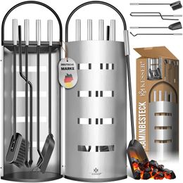 Kesser&reg; Kaminzubeh&ouml;r 5-teiliges Kaminbesteck Set &ndash; Modern Design, beschichtet, Hochwertige Kamingarnitur aus 5 Teilen: Besen, Schaufel, Sch&uuml;rhaken, Zange, St&auml;nder mit Sichtschutz Edelstahl