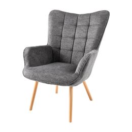 Riess Ambiente riess-ambiente Sessel SCANDINAVIA - grau Strukturstoff Massivholz-Beine mit Armlehnen modern