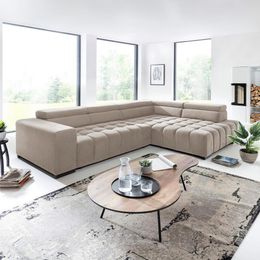 Mid.you Ecksofa Elias, Beige, Holz, Buche, vollmassiv, 4-Sitzer, Ottomane rechts, L-Form, 307x201 cm, Made in EU, Schlafen auf Sitzh&ouml;he, R&uuml;cken echt, Wohnzimmer, Sofas & Couches, Wohnlandschaften, Ecksofas