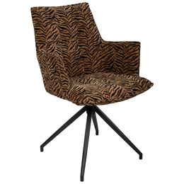 Novel Armlehnstuhl, Braun, Schwarz, Metall, Textil, Tiger, Drehkreuz, Rundrohr, 59x89.5x63 cm, Sitzfl&auml;che 360&deg; drehbar, automatische R&uuml;ckholfunktion, Stoffauswahl, Esszimmer, St&uuml;hle, Esszimmerst&uuml;hle, Armlehnenst&uuml;hle