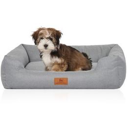 Knuffelwuff Hundebett Emma aus Velours mit feinem Handwebcharakter in Pastellfarben petrol M-L
