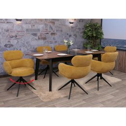 6er-Set Esszimmerstuhl MCW-O77, K&uuml;chenstuhl Stuhl, drehbar Auto-Return, Stoff (310g/m&sup2;) Chenille ~ senfgelb
