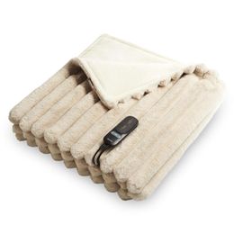 DUX duux Yentl Striped Beige Heizdecke (9 Heizstufen, 160 Watt, 1-9 Stunden Timer, Maschinenw&auml;sche bei 30 &deg;C, &Uuml;berhitzungsschutz, Kunstfelloberfl&auml;che, 200 x 200 cm)