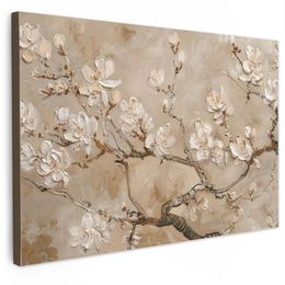 MuchoWow Leinwandbild, Beige, Textil, Kiefer, Abstrakt, Rechteckig, 120x80 cm, FSC 100%, gerahmt, Bilder und Zubeh&ouml;r, Wandbilder, Leinwandbilder