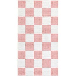 Lindorug Flachwebeteppich Mesio Jack, Hellrosa, Grauwei&szlig;, Textil, Karo, rechteckig, 80x150 cm, Oeko-Tex&reg; Standard 100, f&uuml;r Fu&szlig;bodenheizung geeignet, rutschfest, in verschiedenen Gr&ouml;&szlig;en erh&auml;ltlich, wasserabweisend, schmutzabweisend, Hausstauballergiker feuchtraumgeeignet, stuhlrollengeeignet, waschbar, pflegeleicht, strapazierf&auml;hig, rei&szlig;fest, rutschfeste Unterfl&auml;che, vegan, Teppiche & B&ouml;den, Teppic