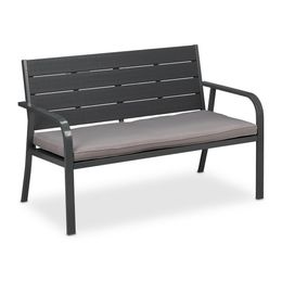 Relaxdays Gartenbank, Anthrazit, Kunststoff, Metall, Textil, 2-Sitzer, 118x78x66 cm, Gartenm&ouml;bel, Gartenb&auml;nke