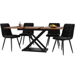 Flieks Esstischset, Walnuss, Metall, 80x75x120 cm, Esszimmer, B&auml;nke, Tischgruppen & Eckbankgruppen