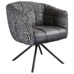 Novel Armlehnstuhl, Schwarz, Metall, Textil, Animalprint, Drehkreuz, 67x80x65 cm, Sitzfl&auml;che 360&deg; drehbar, Esszimmer, St&uuml;hle, Esszimmerst&uuml;hle, Armlehnenst&uuml;hle