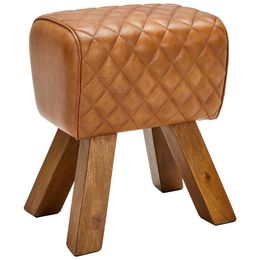 Livetastic Hocker, Braun, Holz, Leder, Echtleder, Ziegenleder, Mangoholz, massiv, Lederoptik, F&uuml;llung: Komfortschaum, quadratisch, 42x45x35 cm, Lederauswahl, erweiterbar (Typenauswahl), Wohnzimmer, Hocker, Sitzhocker