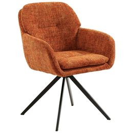 Stylife Armlehnstuhl, Orange, Schwarz, Metall, Textil, Drehkreuz, 62x82.5x66 cm, Sitzfl&auml;che 360&deg; drehbar, Stoffauswahl, Esszimmer, St&uuml;hle, Esszimmerst&uuml;hle, Armlehnenst&uuml;hle