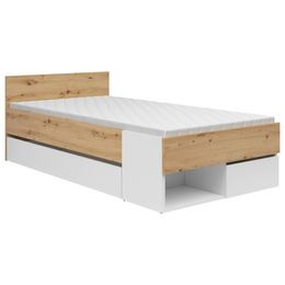 Livetastic Bett, Wei&szlig;, Eiche Artisan, 100x200 cm, mit Schubk&auml;sten, Kinderzimmer & Jugendzimmer, Jugendm&ouml;bel, Jugendbetten