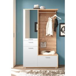Mid.you Garderobe, Wei&szlig;, Eiche, Glas, Holzwerkstoff, 3-teilig, 117x198x38 cm, Garderobe, Garderoben-Set & Garderoben-Serien, Garderoben-Sets