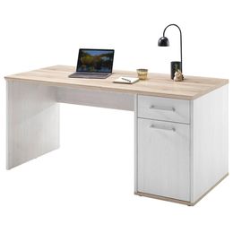 Mid.you Schreibtisch, Wei&szlig;, Eiche, Holzwerkstoff, 1 Schublade(n) Schubladen, rechteckig, Wange, 73x76x160 cm, Arbeitszimmer, Schreibtische, B&uuml;rotische