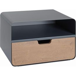 Nachtschrank, Anthrazit, Eiche, Metall, Holzwerkstoff, 1 Schublade(n) Schubladen, 38x25x30 cm, h&auml;ngend, Schlafzimmer, Nachttische