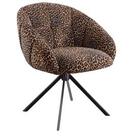 Novel Armlehnstuhl, Braun, Hellbraun, Metall, Textil, Leopard, Drehkreuz, 64x84x65 cm, Sitzfl&auml;che 360&deg; drehbar, Esszimmer, St&uuml;hle, Esszimmerst&uuml;hle, Armlehnenst&uuml;hle