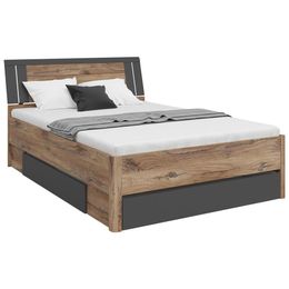 Stauraumbett, Graphit, Eiche dunkel, Holzwerkstoff, 3 Schublade(n) Schubladen, 140x200 cm, Beleuchtung, in verschiedenen Holzdekoren erh&auml;ltlich, mit Schubk&auml;sten, Schlafzimmer, Betten, Stauraumbetten