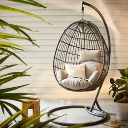 Ambia Garden H&auml;ngesessel, Grau, Metall, Kunststoff, Textil, F&uuml;llung: Polyester, 105x198x124 cm, wetterbest&auml;ndig, UV-best&auml;ndig, regenabweisend, Gartenm&ouml;bel, H&auml;ngesessel