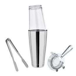 ich-zapfe Boston Shaker, Set Klein - Cocktail Shaker mit Mixing Glas, Sieb & Eisw&uuml;rfelzange