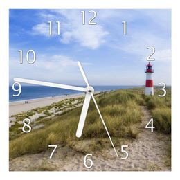 Wallario Uhr 20 x 20 cm, wei&szlig;e Zeiger Am Strand von Sylt Leuchtturm auf der D&uuml;ne Panorama