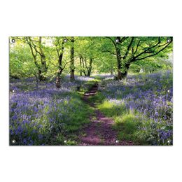 Wallario Gartenposter ca. 80 x 120 cm Blaues Hasengl&ouml;ckchen im Wald
